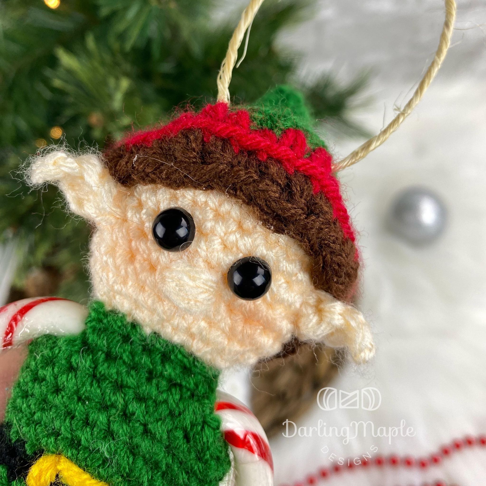 Cute Elf Candy Cane Ornament. Free Crochet Pattern - Darling Maple Designs