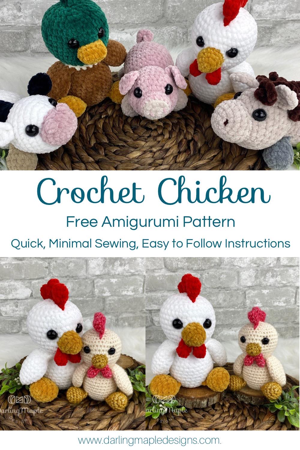 Free Crochet Chicken Pattern - Pocket Pal Amigurumi - Darling Maple Designs